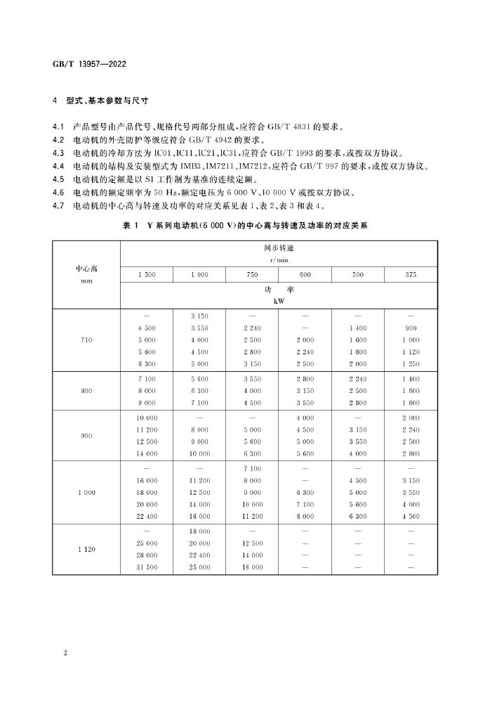 GB/T 13957-2022 大型三相异步电动机基本系列技术条件—艾普智能